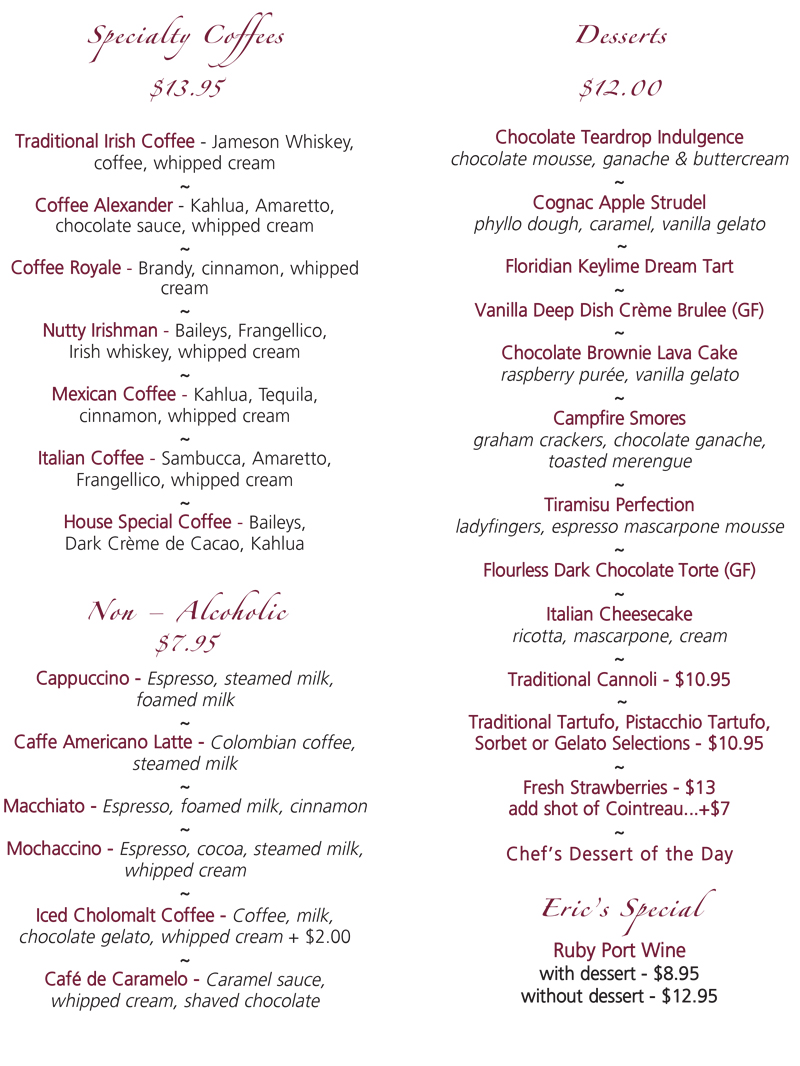 Dessert Menu Menu – Eric's Italian Bistro – Modern & Italian Cuisine