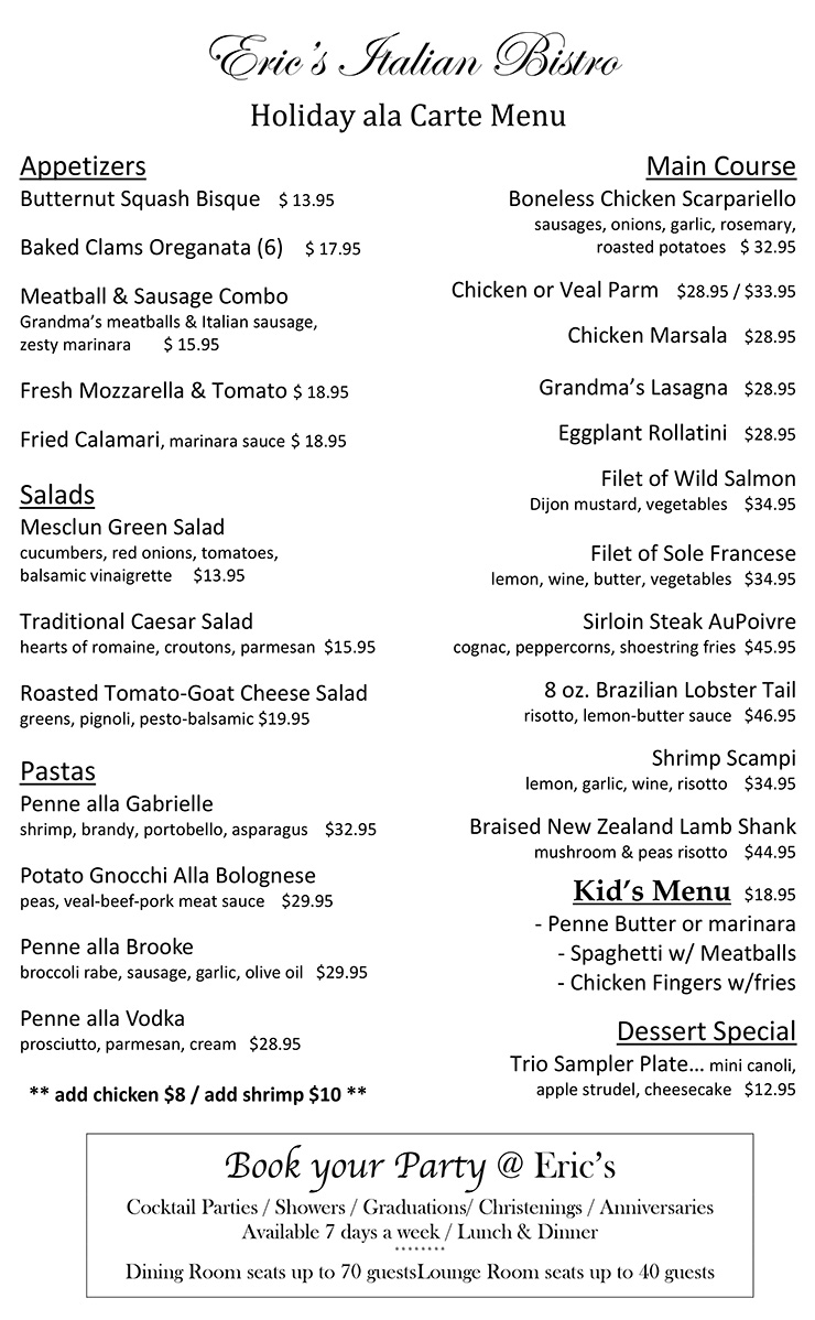 Mother's Day at Eric's Menu – Eric's Italian Bistro – Modern & Italian ...